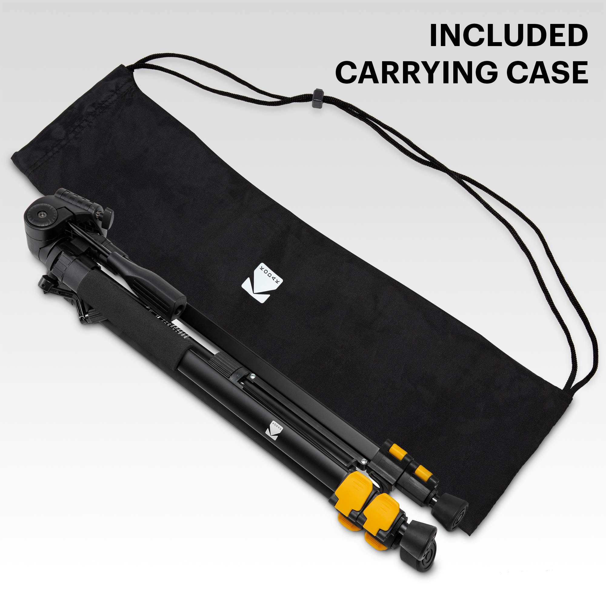 KODAK PhotoGear 62" Lightweight Tripod | Compact 3-Section Flip-Lock Aluminum Tripod Adjusts 22”-62”, QuickRelease Plate, Smartphone Adapter & 1/4” to 3/8” Screw, Bubble Level, Carry Case, E-Guide