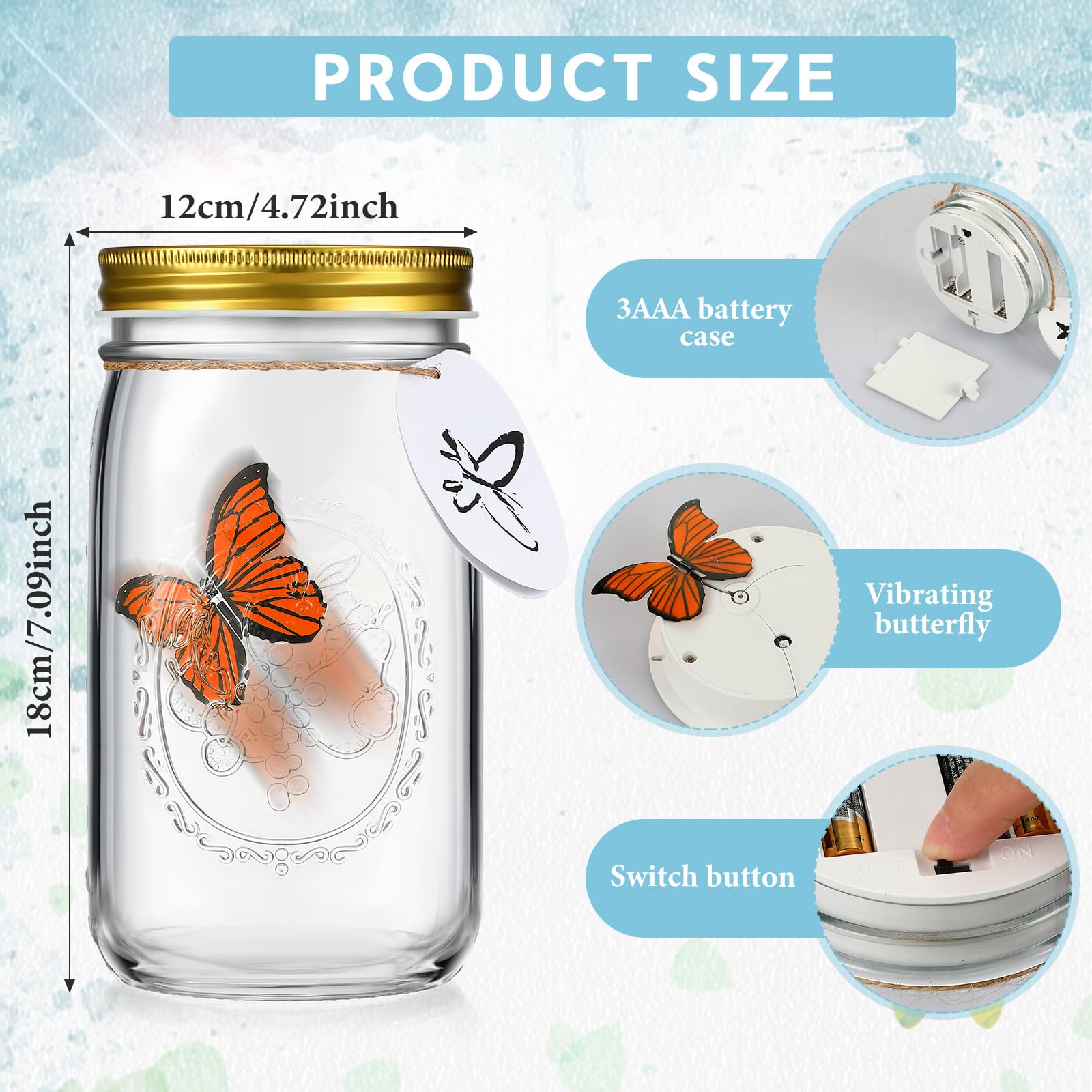 Lallisa Glass Animated Butterfly in a Jar with LED Light Romantic Butterfly Jar Moving Butterfly Decorations for Gift (Orange)