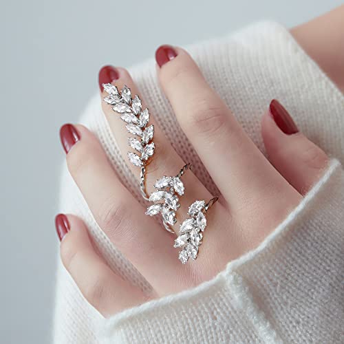 Mytys Fashion CZ Cocktail Rings for Women-Cubic Zirconia Knuckle Rings-Silver Leaf Desigh Open Adjustable Ring