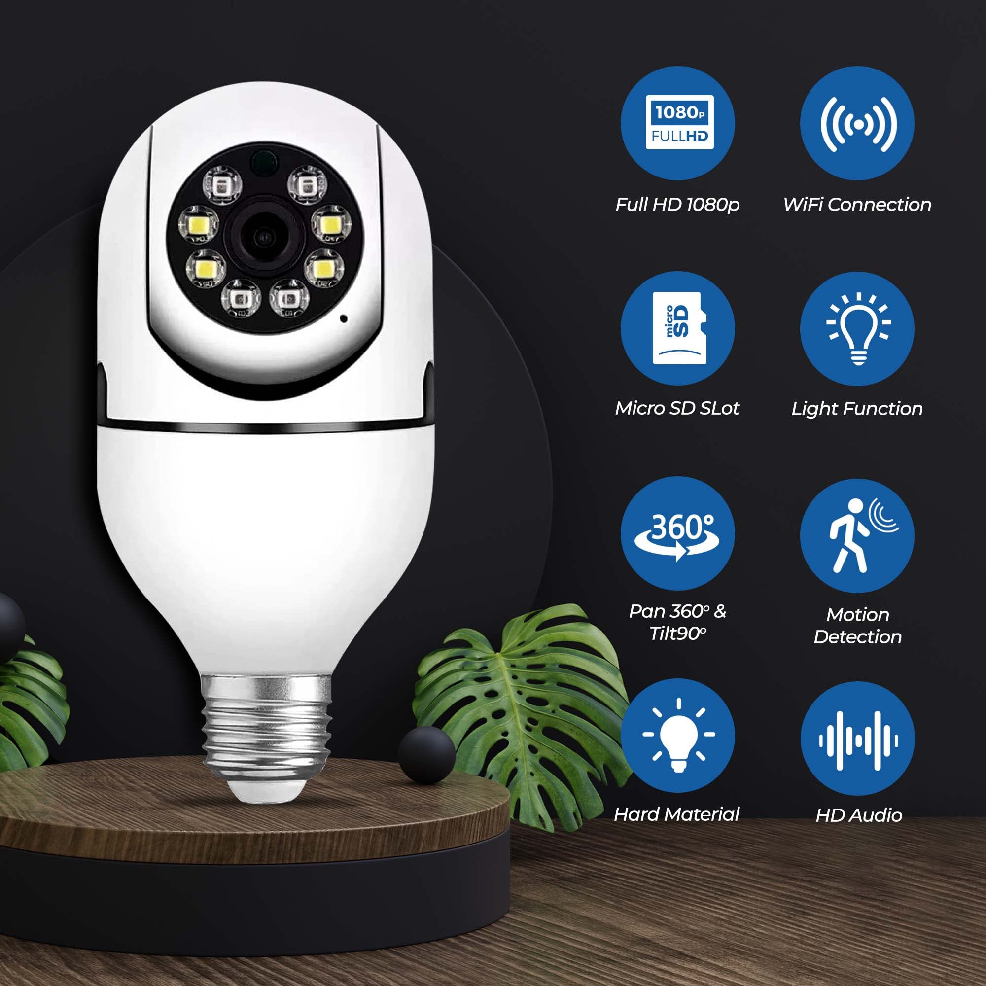 SkyQ Light Bulb Security Camera Wireless Indoor/Outdoor Porch Areas - 2.4GHz/5GHz WiFi 360° Panoramic Viewing-Real time Motion Detection Alerts-Night Vision-Two Way Audio - Compatible with Alexa