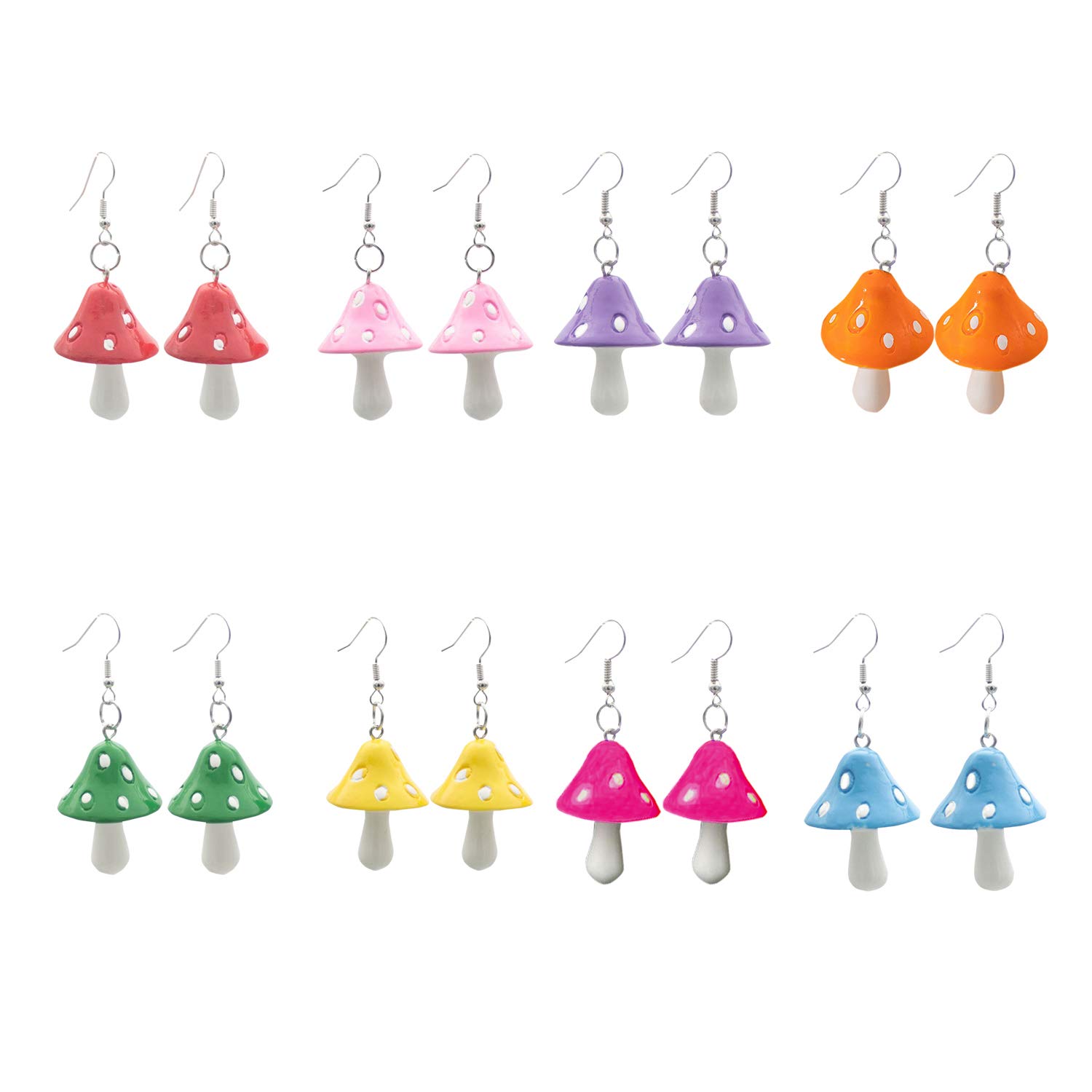 Just Follow Mushroom Shape Dangle Earrings Sweet Fresh Chic Charm Mushroom Drop Earrings for Women 3D Cute Funny Simulation Mushroom Food Earrings (Mushroom Shape Dangle Earrings 8 pairs)