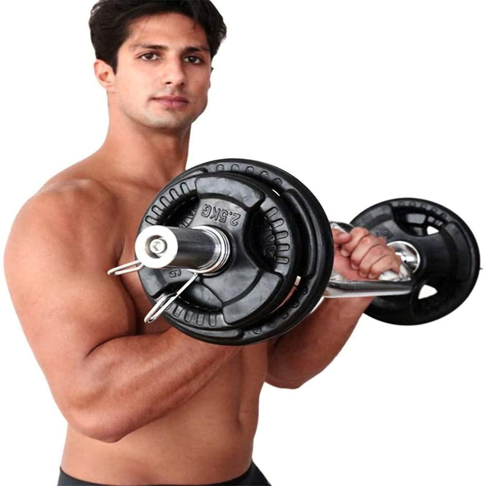 MQQ Barbell Bar,34'' Solid Olympic Triceps Bar, Flat Raised Handles Dumbbell Bar,wtih Barbell Spring Clip, for Squats Gym Training Equipment