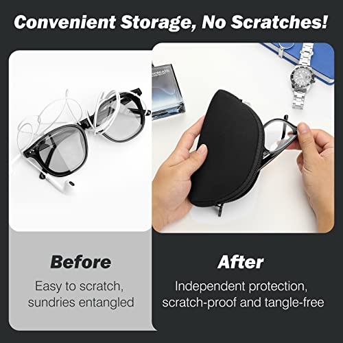 MoKo π΅πππππ Sunglass Case Portable Glasses Case, 3 Pack Zipper Eyeglass Case Lightweight Soft Sunglass Pouch with Keychain Hook Design for Outdoor Travelling, Black