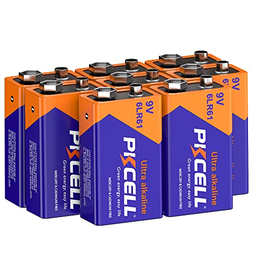 PILOCEL 9V Batteries, 9 Volt Alkaline Battery, Long-Lasting 9V Battery for Smoke Detector, 10-Year Shelf Life, 8 Pack