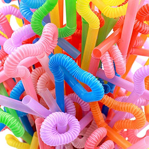 Multi-Colored Flexible Disposable Drinking Straws Bendable Extra Long Bendy Party Plastic Straws, 100 Count
