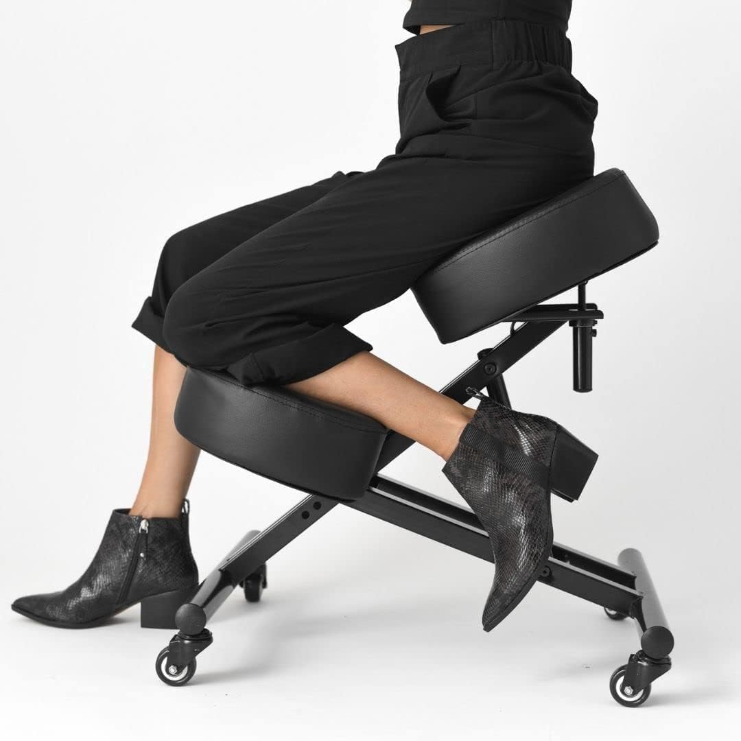 Sleekform Ergonomic Kneeling Chair - Adjustable Seat Angle and Height - Ergonomic Posture Kneeling Stool Chairs for Office and Home - Thick Comfortable Cushions, Wheels