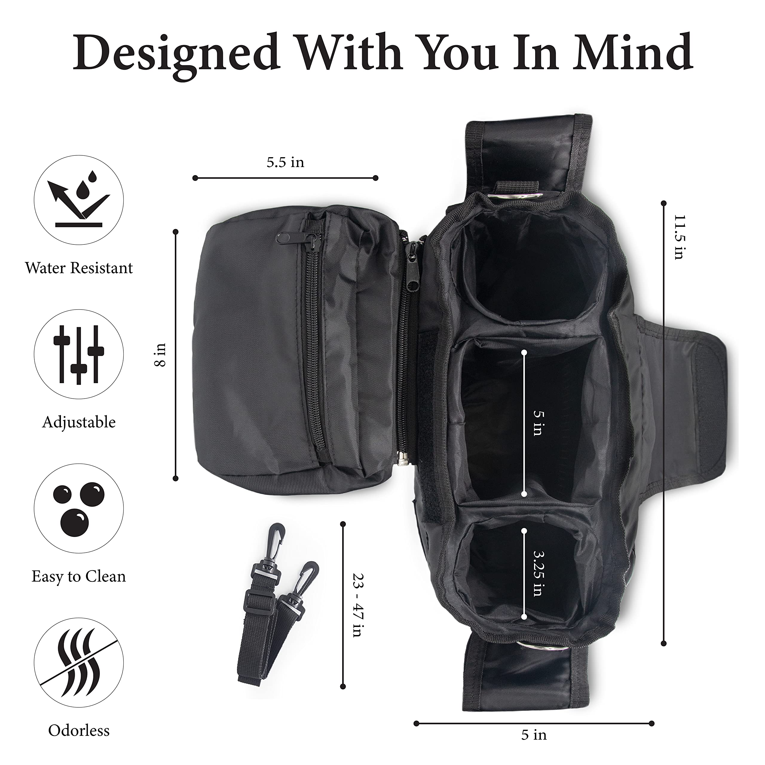 Pharmedoc Universal Stroller Organizer with Cup Holder, Stroller Caddy, Cup holder, Phone Holder Pocket, Detachable Zippered Pouch