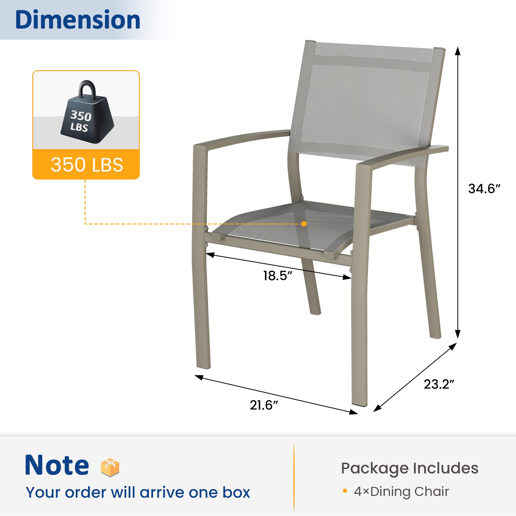RoyalCraft Outdoor Dining Chairs Set of 4, Patio Chairs with Aluminum Frame and Breathable Textilene, Stackable Outdoor Chairs, Comfortable Outdoor Seating for Deck, Backyard, Lawn, Dark Gray