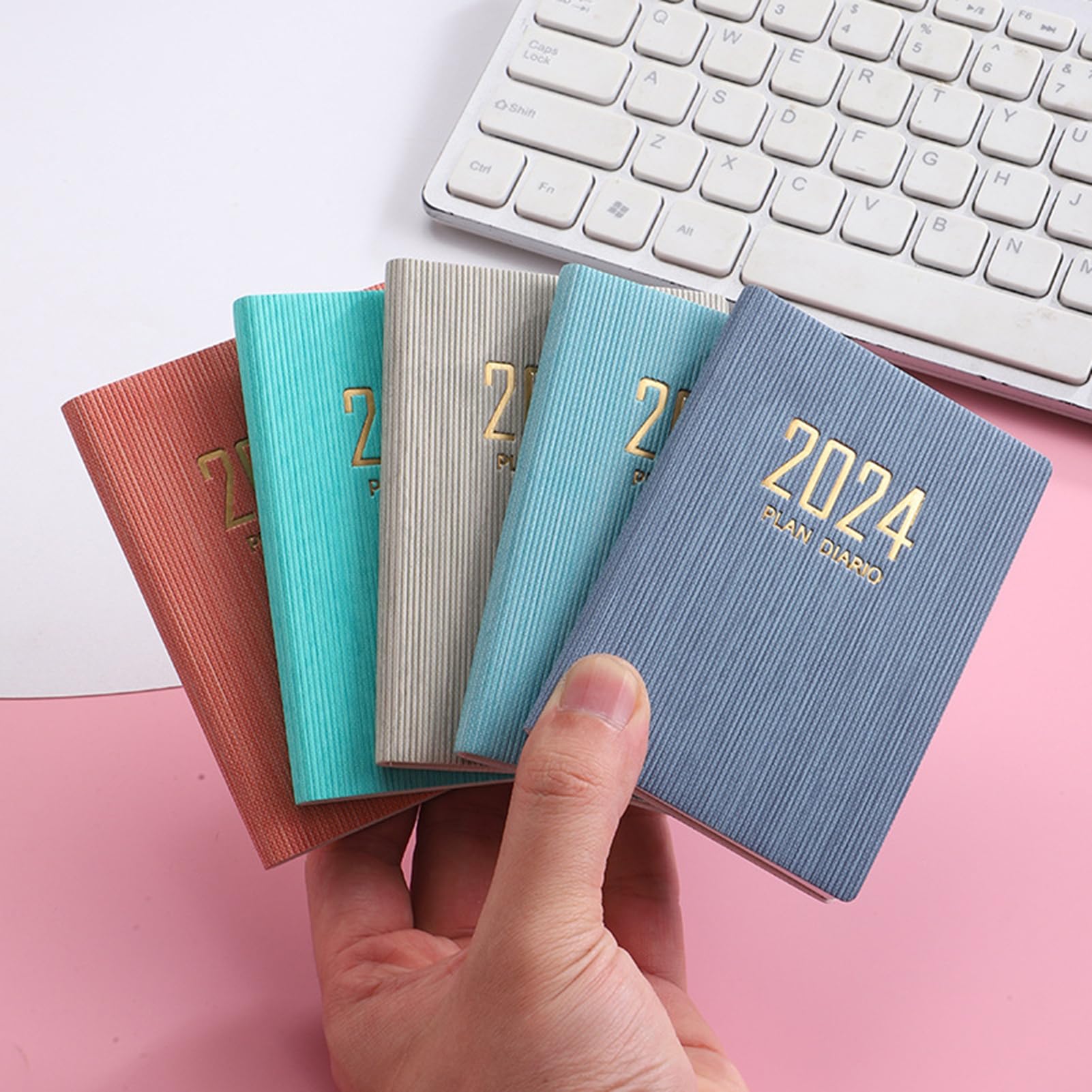 lamphle 2024 Weekly Monthly Pocket Planner Daily Agenda Book, A7 Mini Schedule Organizer with Glue Binding, Monthly Calendar, Planner with Faux Leather Hardcover & Ink-Proof Paper Atrovirens