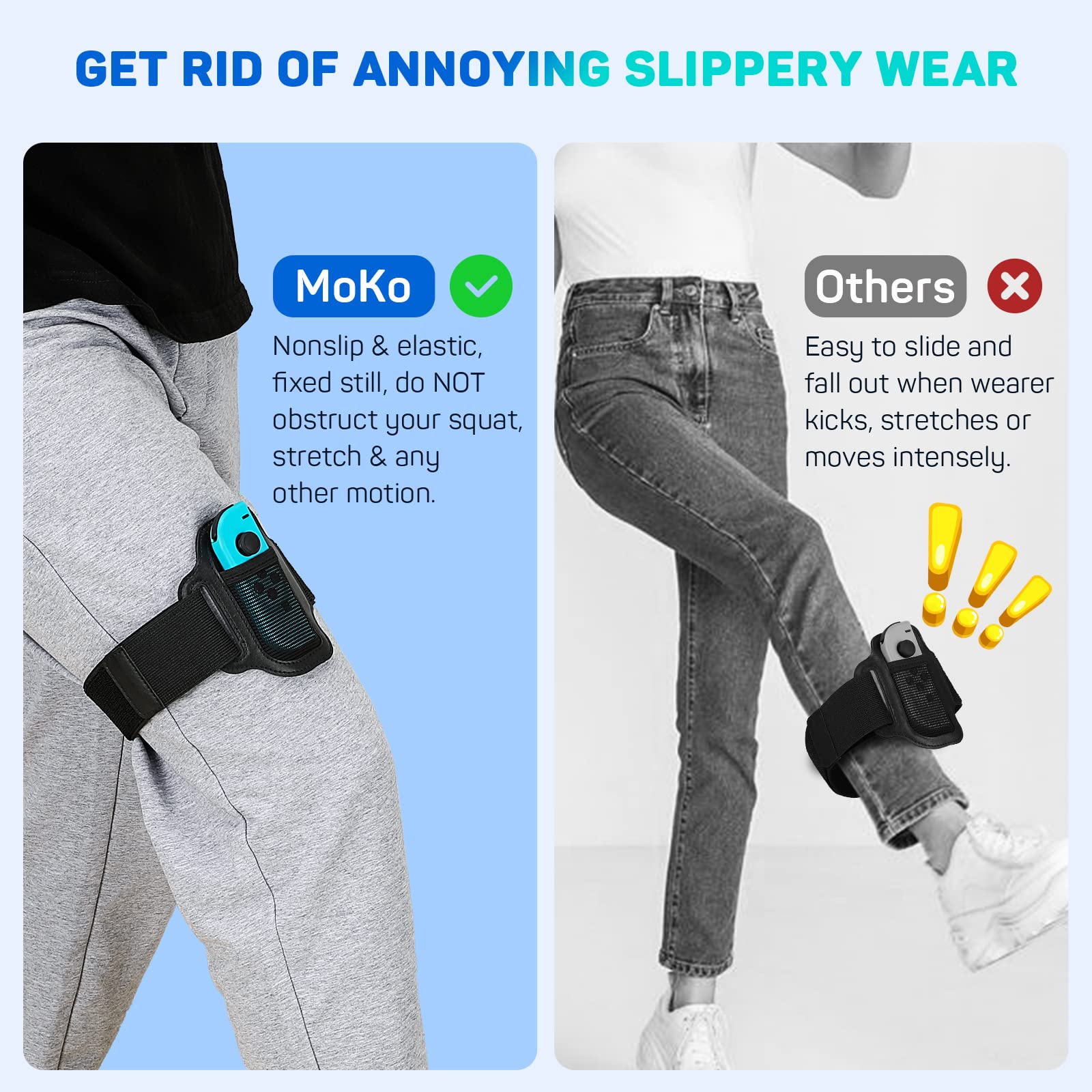 MoKo Switch Leg Strap for Nintendo Switch Sports/Ring Fit Adventure, Switch Sports Leg Straps Compatible with Switch OLED/Switch Joy-Con, Two Size Adjustable Elastic Straps for Adults and Kids, 2 Pack