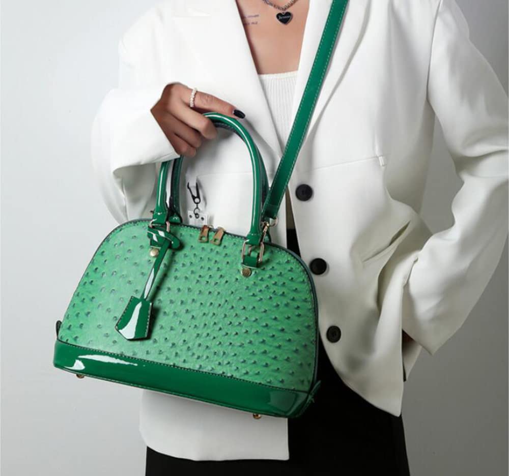 Patent Top-handle Purse Ostrich Texture Handbags Shell Bag Shoulder Bags (Green)