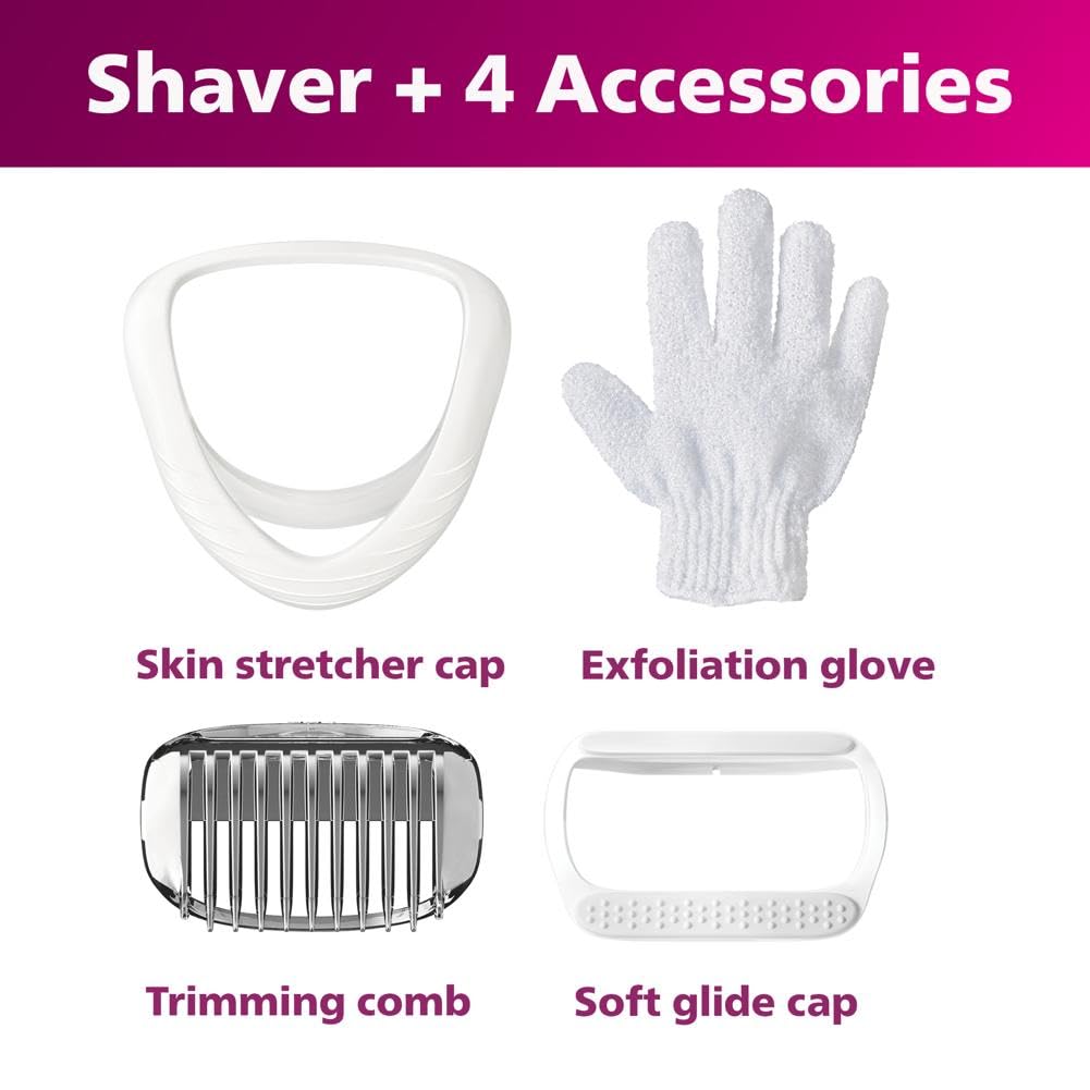 Philips Beauty Lady Electric Shaver Series 6000, Cordless with 4 Accessories, BRL136/00, White