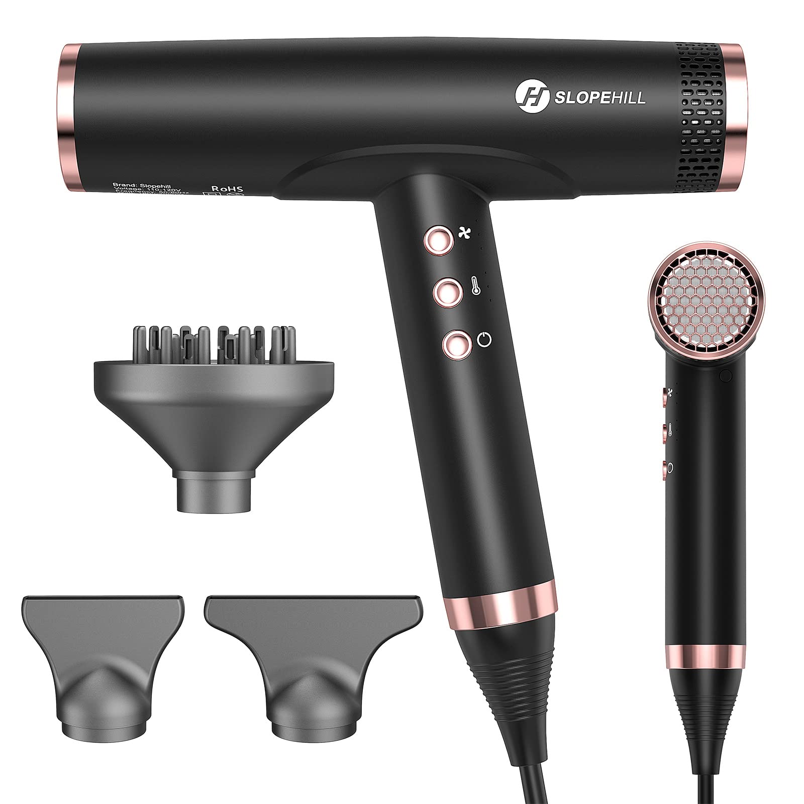 Slopehill Professional Hair Dryer with Diffuser, Ionic , Powerful & Fast Salon Blow Dryer with 110, 000 RPM Brushless Motor, Compact Travel for Women,Home