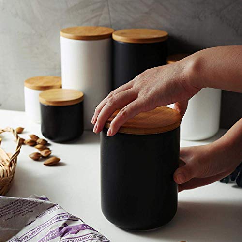 MilkyWay Food Storage Jar Strong Ceramic Storage Canisters with Airtight Seal Bamboo Lid Modern Design Seal Damp-Proof Kitchen Jar for Coffee, Tea, Spice and More (Black(L: 34 oz/1000ml))