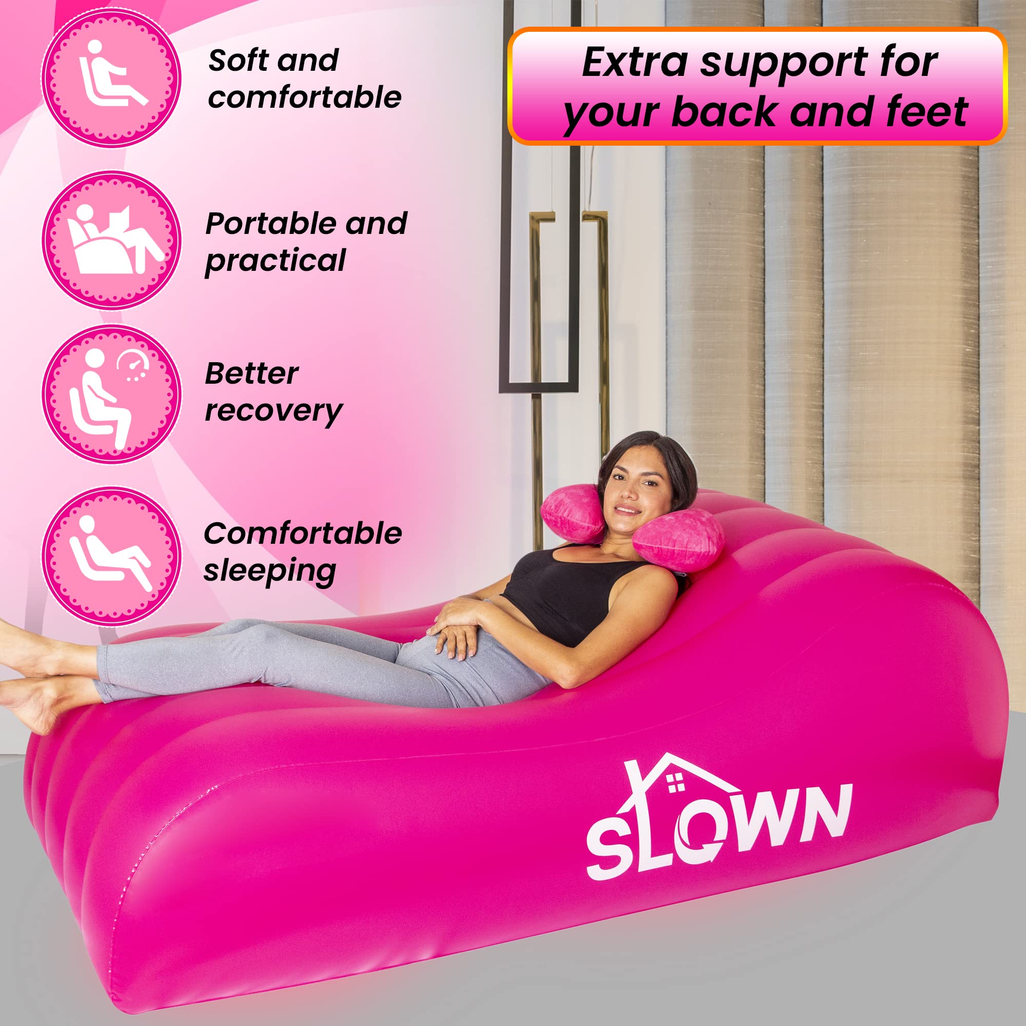 Slown BBL Bed - Inflatable BBL Mattress with Hole After Surgery for Butt Sleeping, Brazilian Butt Lift Recovery, BBL Bed with Hole with Built-in Electric Air Pump, Neck Pillow and Urination Device
