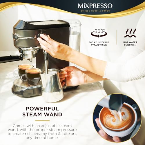 Mixpresso Professional Espresso Machine for Home 15 Bar with Milk Frother Steam Wand, Espresso Maker with Double-Cup Splitter, 1450w Fast Heating, Cappuccino and Latte machine with 37Oz Tank