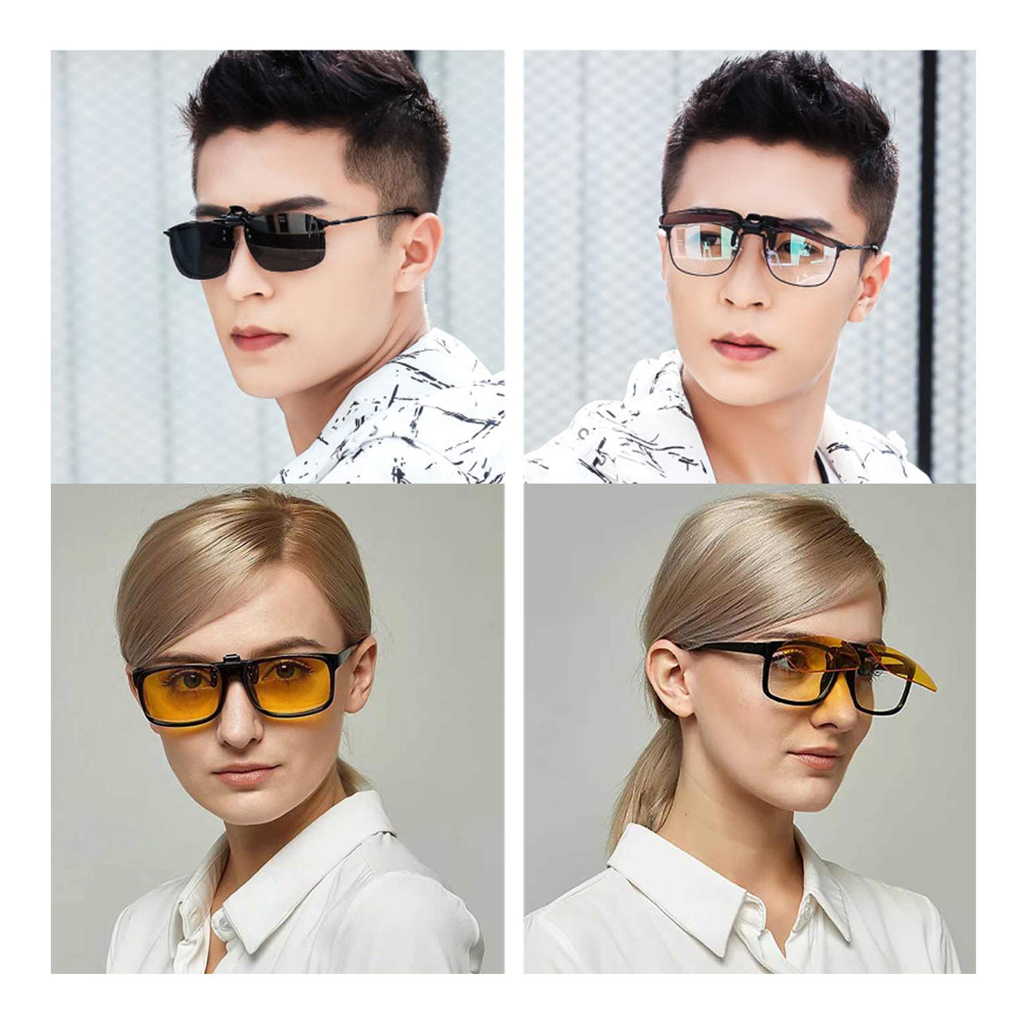 OopsMi Polarized Clip-on Sunglasses 4 PACK Rimless Anti-Glare UV Protection For Prescription Glasses (Black+Blue+Orange+Night Vision)