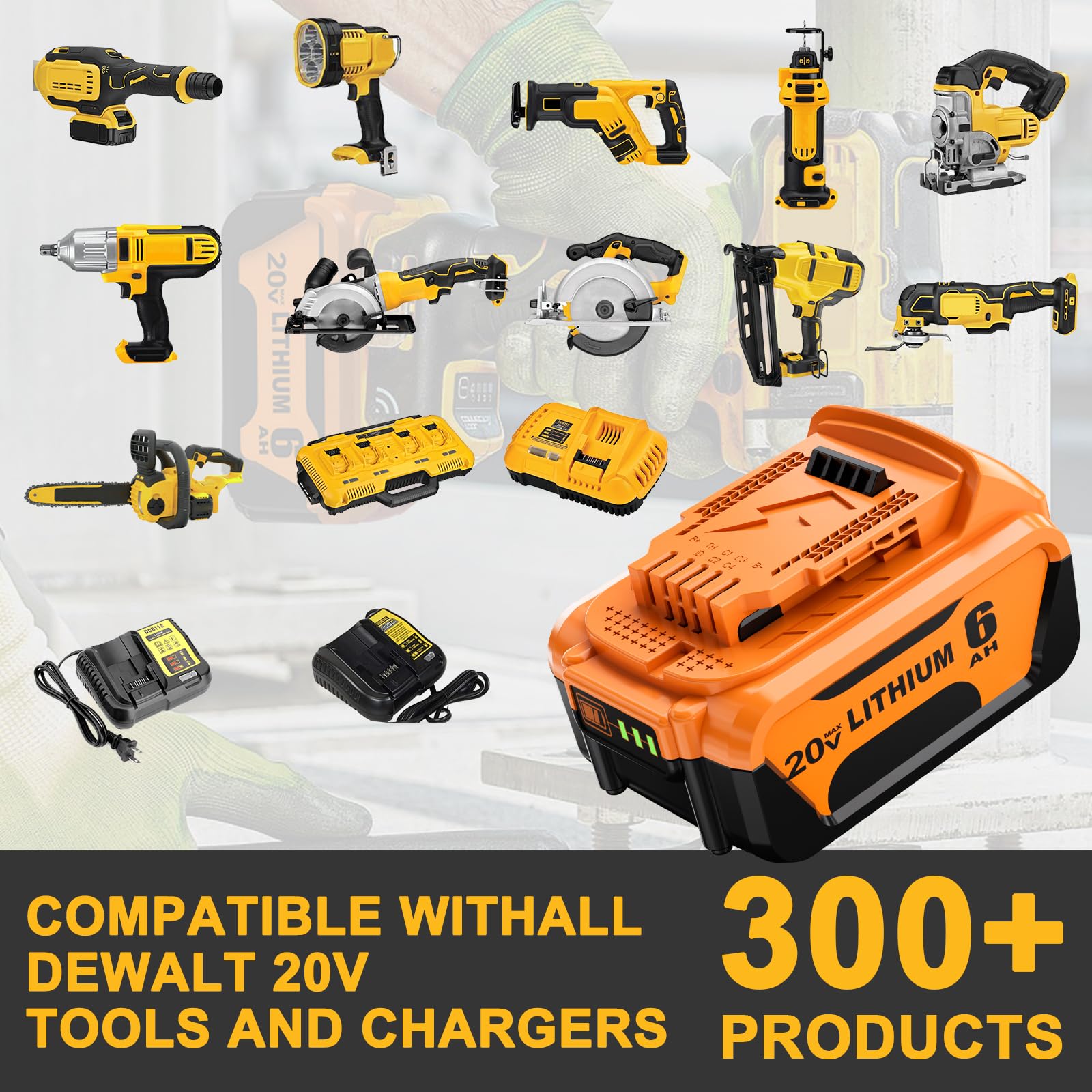 Upgraded 4 Packs 6.0Ah Replacement for Dewalt 20V Max Battery 6000mAh Compatible with Dewalt 20 Volt XR Lithium-ion Batteries DCB205 DCB206 DCB207 DCB204 DCB201 DCB200 DCD/DCF/DCG Series Power Tool