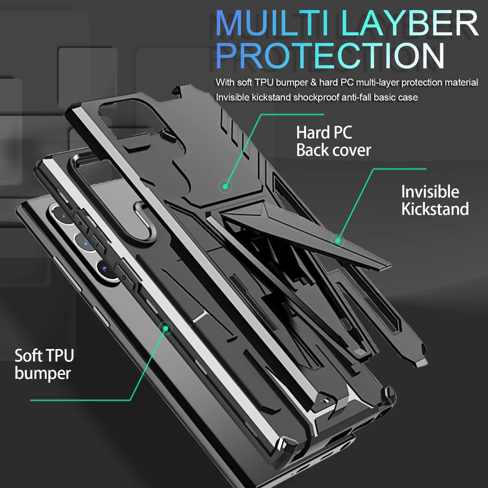 Micger Designed for Samsung Galaxy S22 Ultra Case with Kickstand Heavy Duty Body Bumper Cover Shock Protection Phone Case for S22 Ultra 5G