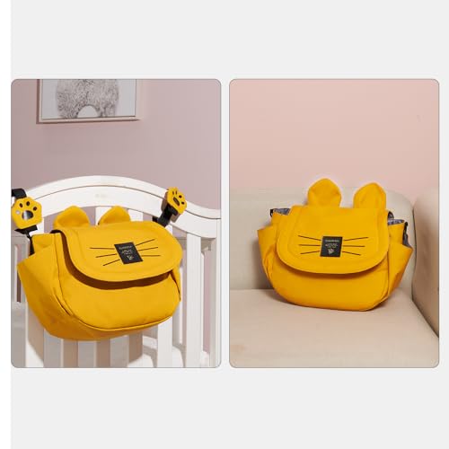 SUNVENO Universal Stroller Organizer with Insulated Cup Holder & Shoulder Strap Cute Diaper Mommy Travel Bag for Stroller like Uppababy, Baby Jogger, Britax, BOB, Umbrella and Pet Stroller, Yellow