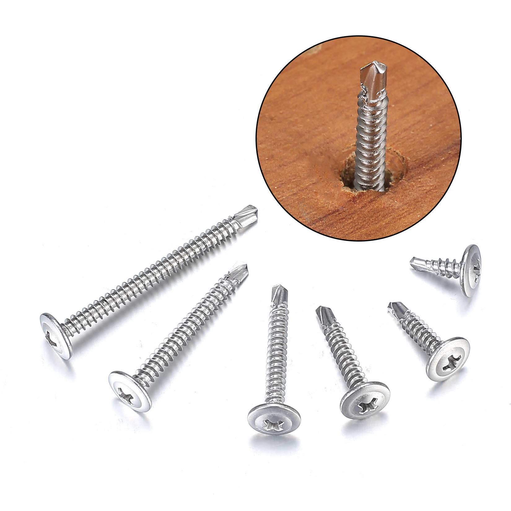 Self Tapping Screws for Sheet Metal, 210 Pcs Self Drilling Screws, Phillips Truss Head Self-Drilling Tek Screws Assortment Kit, Sheet Metal Screws - 1/2", 3/4", 1", 1-1/4", 1-1/2", 2"