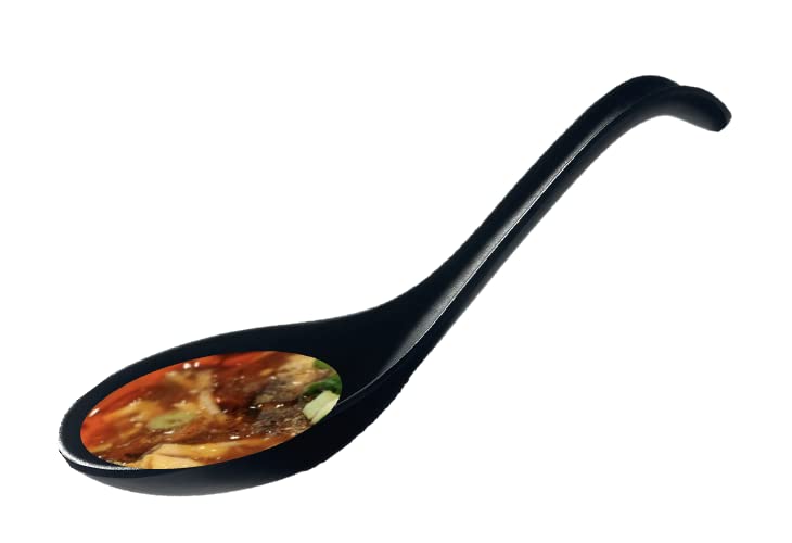 Lucky Star Melamine Japanese Ramen Vietnam Pho Noodle Soup Serving Spoons Utensil, 6.5” Length, Black (48)