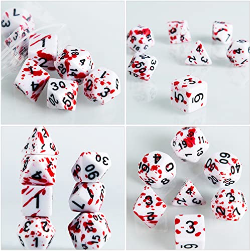 Polyhedral Gaming Dices 7 Pcs Blood Blood Splatter Dices Acrylic Gaming Dices Blood Stained Dices Dices Vampire Dices Halloween Blood Dice Set