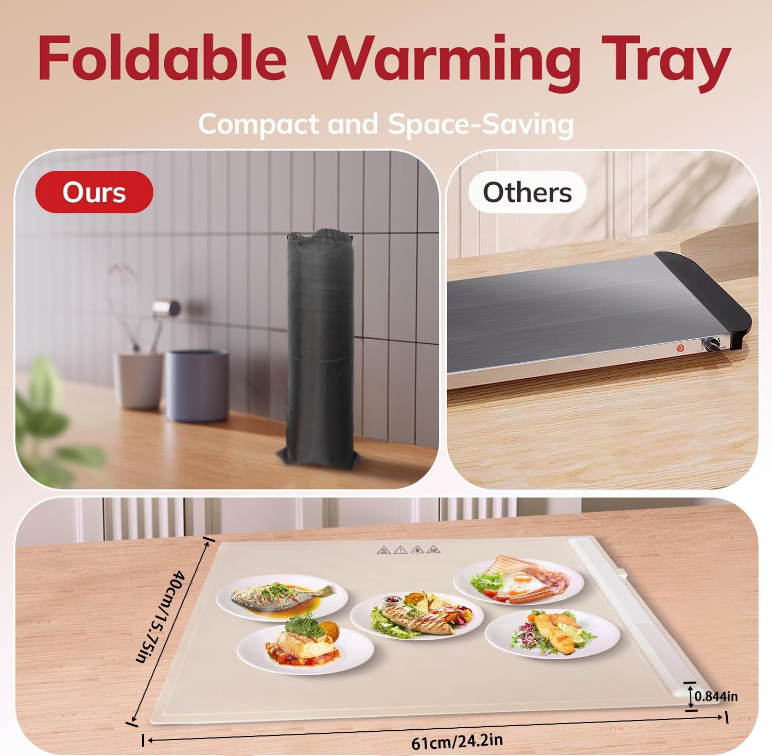 Tobiilw Electric Fast Warming Tray, 2024 New Food Warmers Adjustable Temperature, Full Surface Heating Mat, Roll-up Warming for Home Parties