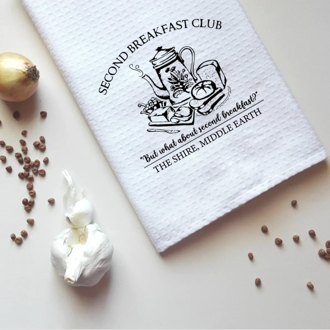 LOTR Movie Inspired Kitchen Decor But What About Second Breakfast Club Kitchen Towel Dish Towel Tea Towel (Second Breakfast Towel)