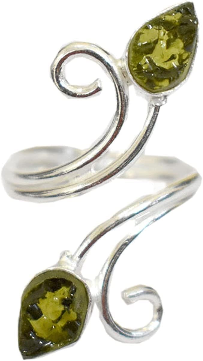 Moldavite Gemstone Ring/Healing Moldavite/Silver Plated Synthetic Moldavite/Green Moldavite Gemstone Ring (5 US)