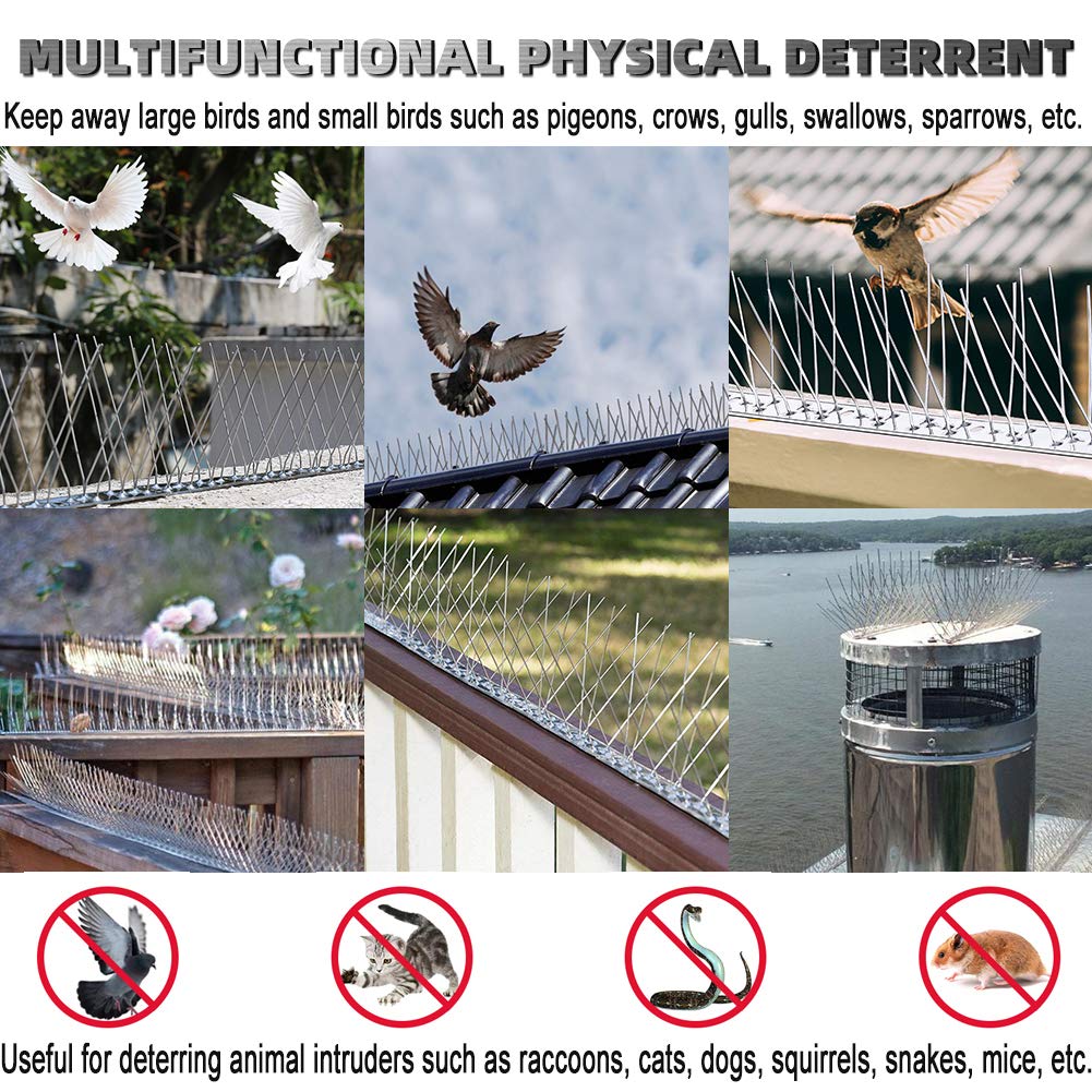 LANNEY Bird Spikes, 10 Strips Stainless Steel Bird Deterrent Pigeon Spikes for Outside to Keep Birds Away, Anti Bird Repellent Spikes Control Kit Cover 10.8 Feet, Unassembled