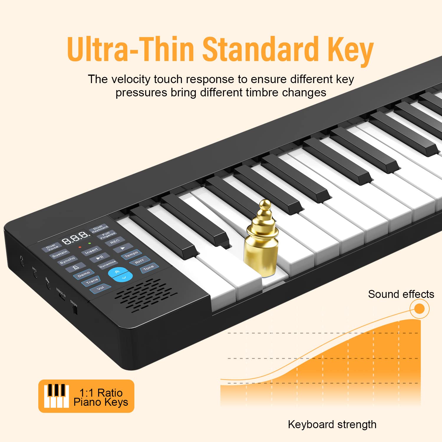 KONIX 61 Key Folding Piano Keyboard, Portable Touch Sensitive Foldable Keyboard Piano for Beginners Kids with MIDI, Speakers and Piano Bag