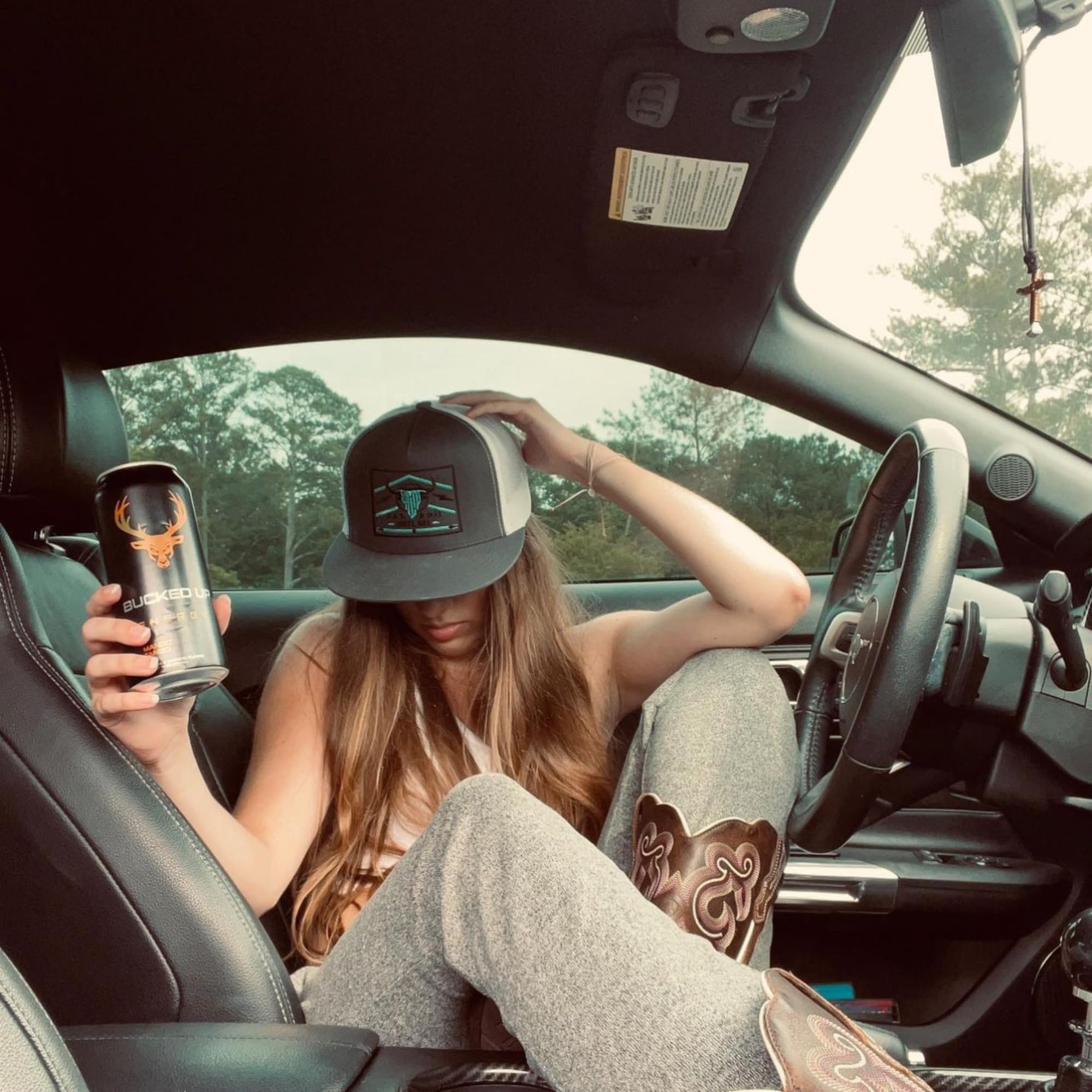 Salty Rodeo Turquoise Lightning Hat - Tall Crown Grey Yupoong Snapback Western Wear Snapback - One Size Fits Most