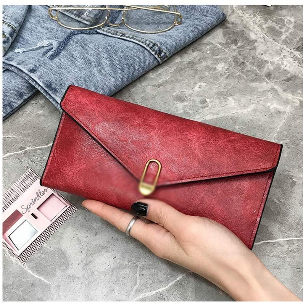 n/a Women's Long Retro Wallet, Large-Cap Tri-fold Wallet with Large Capacity, Buckle Multi-Card Coin Purse, Versatile (Color : Green)