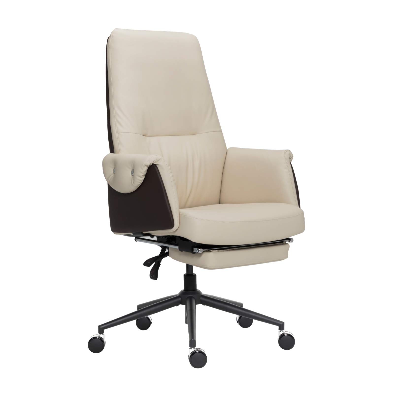 Leather Executive Chair Adjustable Reclining Swivel Office Desk Chair with Hidden Footrest Padded Armrest 350lbs Load-Bearing Strong Iron Frame Ergonomic High Back Master Computer Desk Chair – Beige