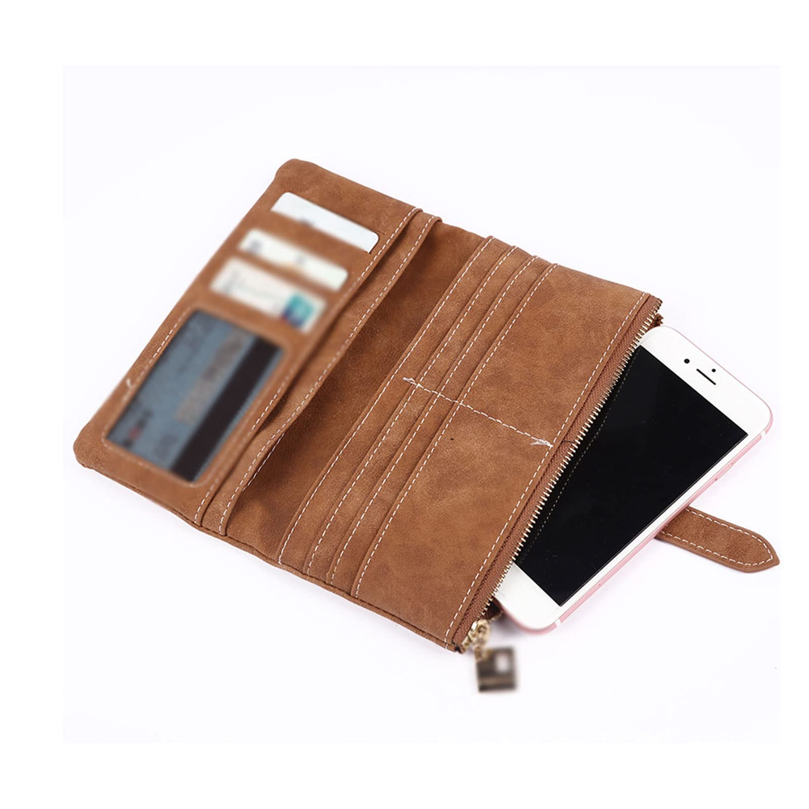 OSDFN Wallet Long Purse Two Fold Women Wallets Drawstring Nubuck Leather Zipper Suede Wallet Ladies Clutch Bag