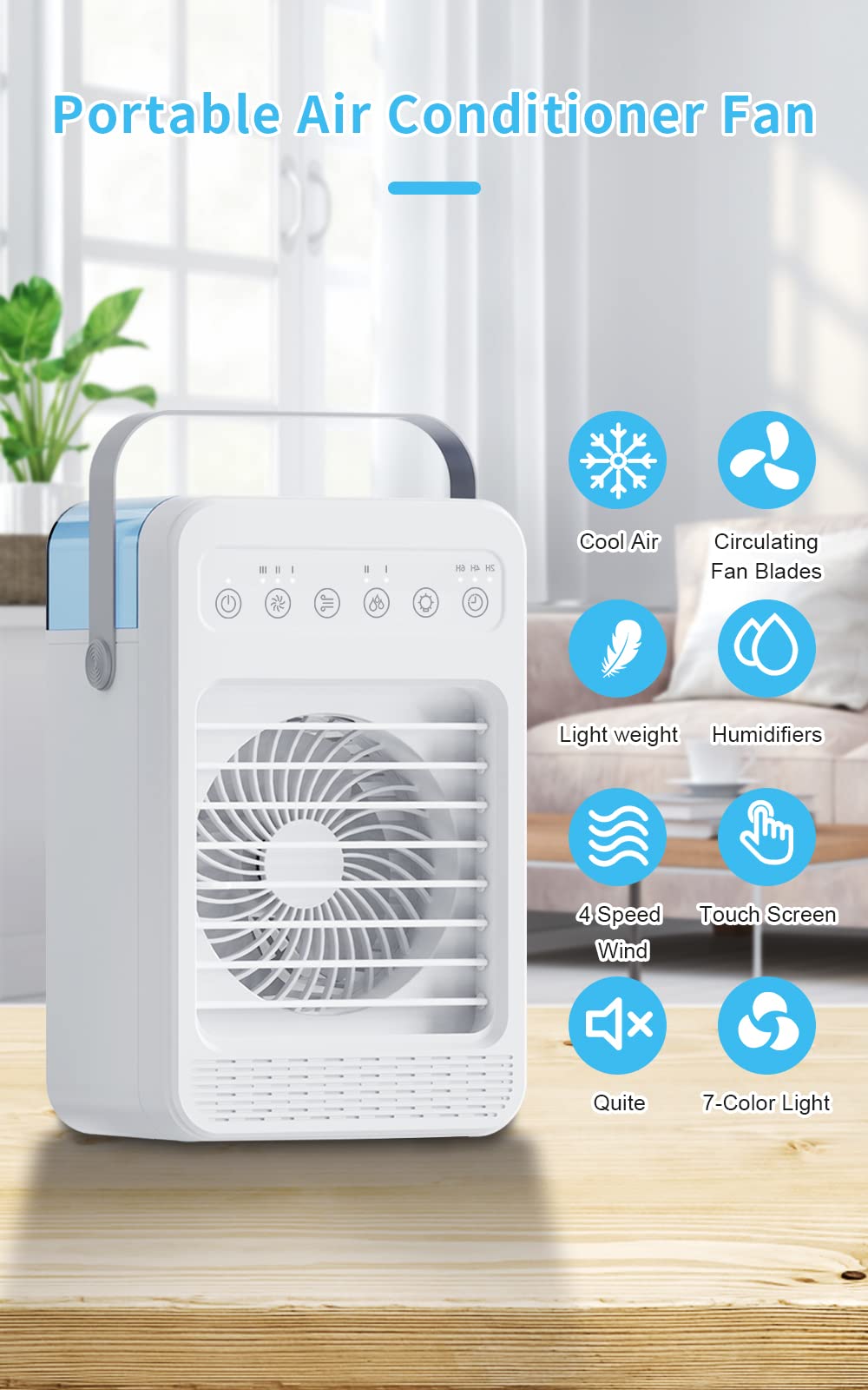 Portable Air Conditioners Fan, 2-6H Timer, 600ml Water Tank Personal Mini Air Cooler with 4 Wind Speeds, USB Evaporative Air Cooler Fan with LED Light for desktop Office Bedroom Kitchen