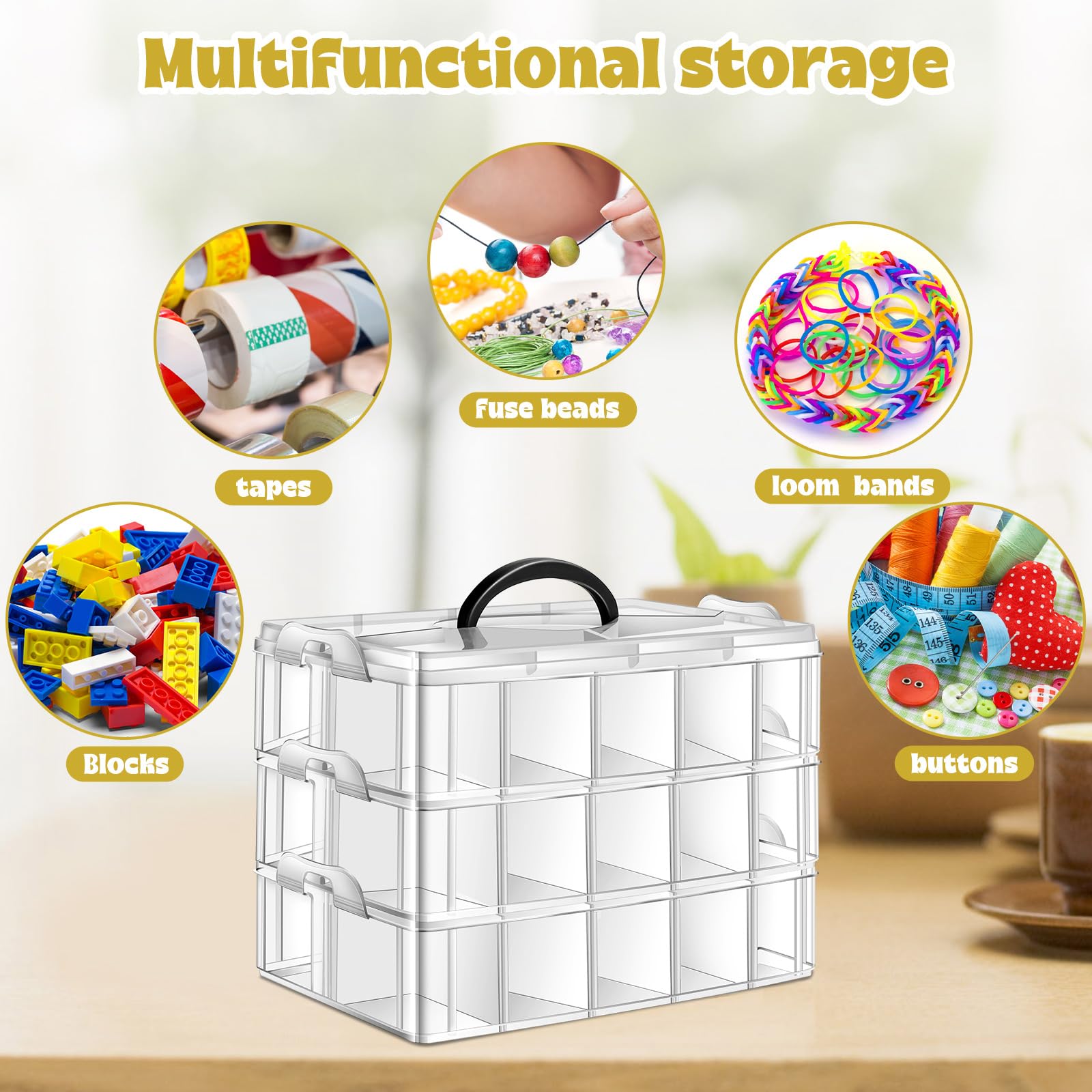 Teenyyou 4 Pcs 3 Tier Stackable Craft Organizers and Storage Bead Organizers with 30 Adjustable Compartments Storage Box Jewelry Making Organizers and Storage for Arts, Jewelry, Dolls, Washi Tape