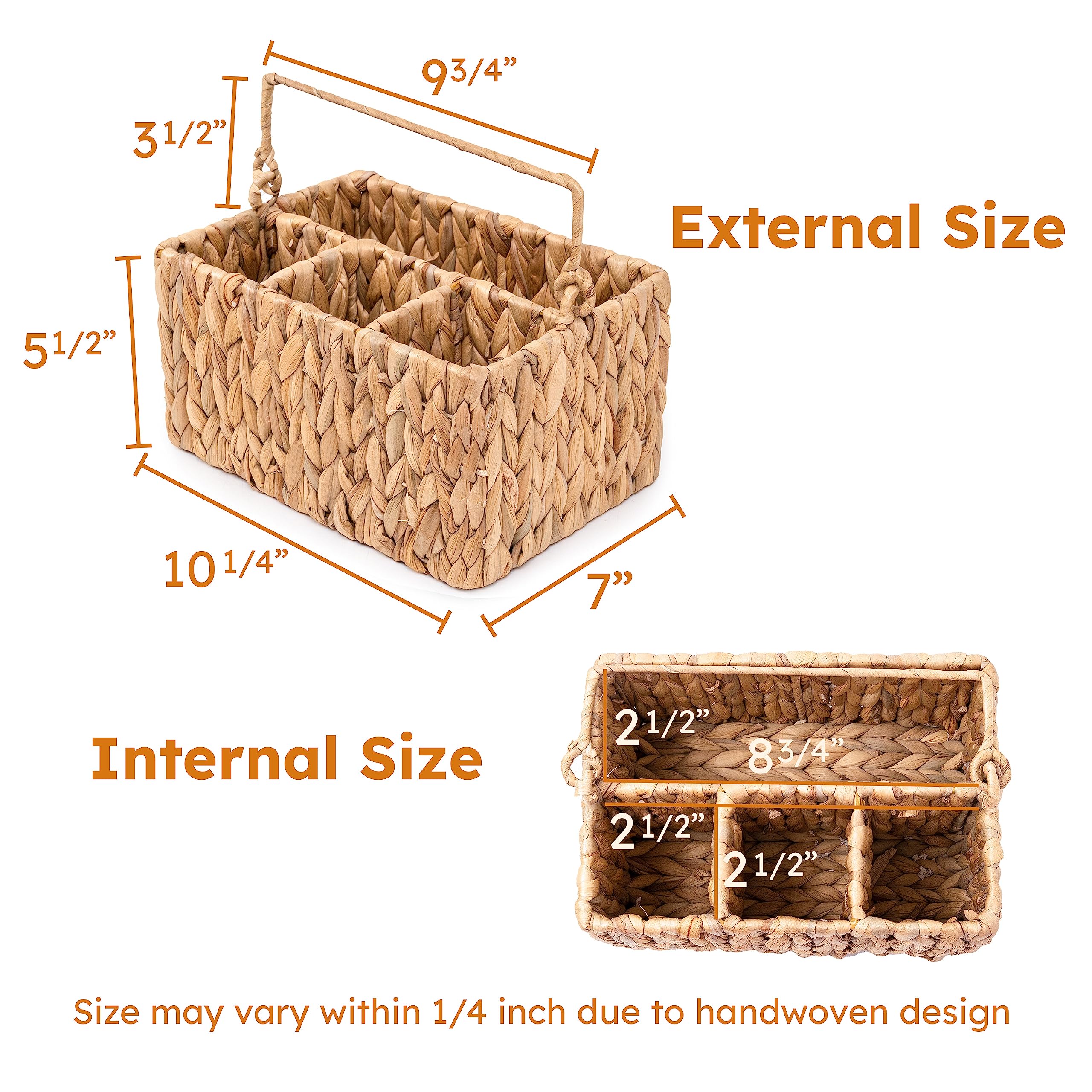 KOLWOVEN Wicker Utensil Caddy Carrier, Wicker Flatware Organizer, Hand Woven Water Hyacinth Cutlery Holder for Countertop with Handle