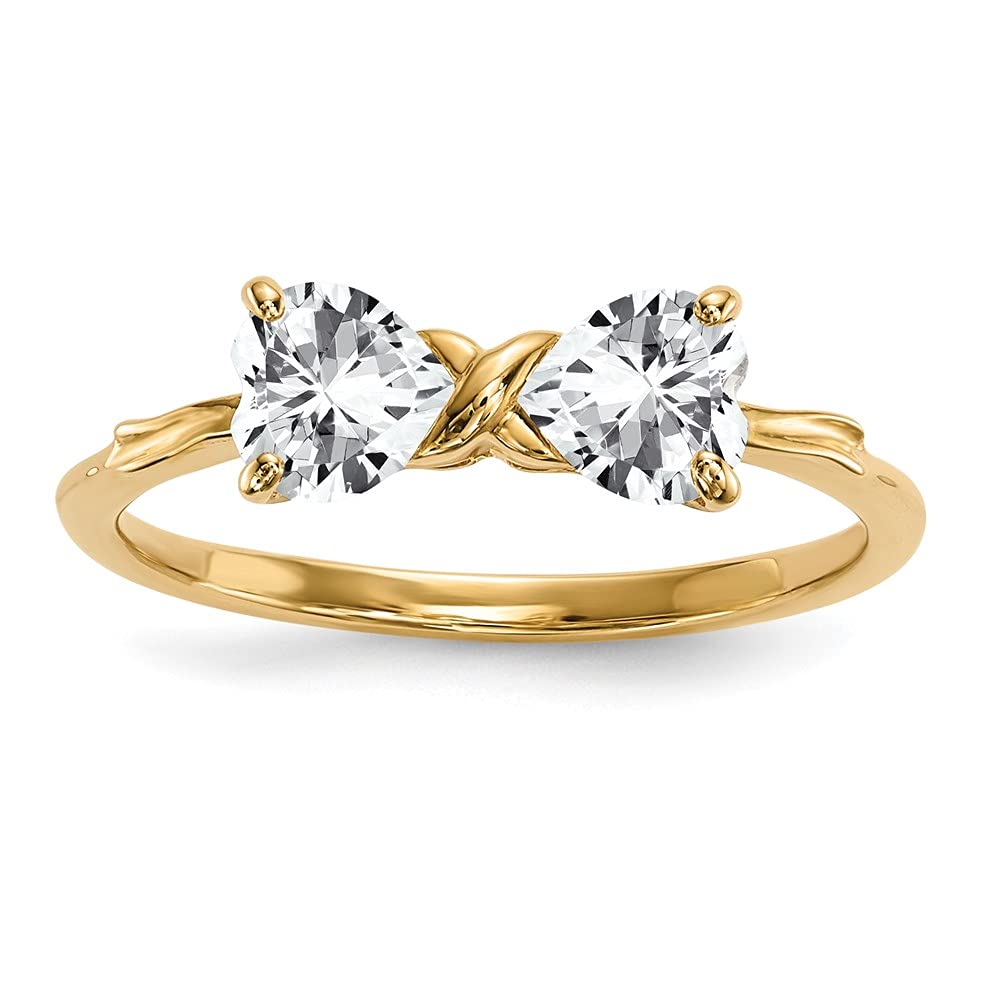 IceCarats 14K Yellow Gold White Topaz Bow Heart Love Ring April Birthstone Jewelry Size 7