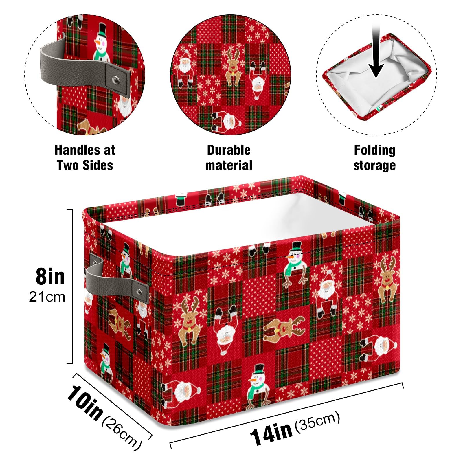 SOLONDA Large Foldable Storage Basket with Handles Closet Baskets for Organizing, Winter Snowman Snowflake Polyester Basket for Storage, Collapsible Storage Bin 10 x 14 x 8 inches