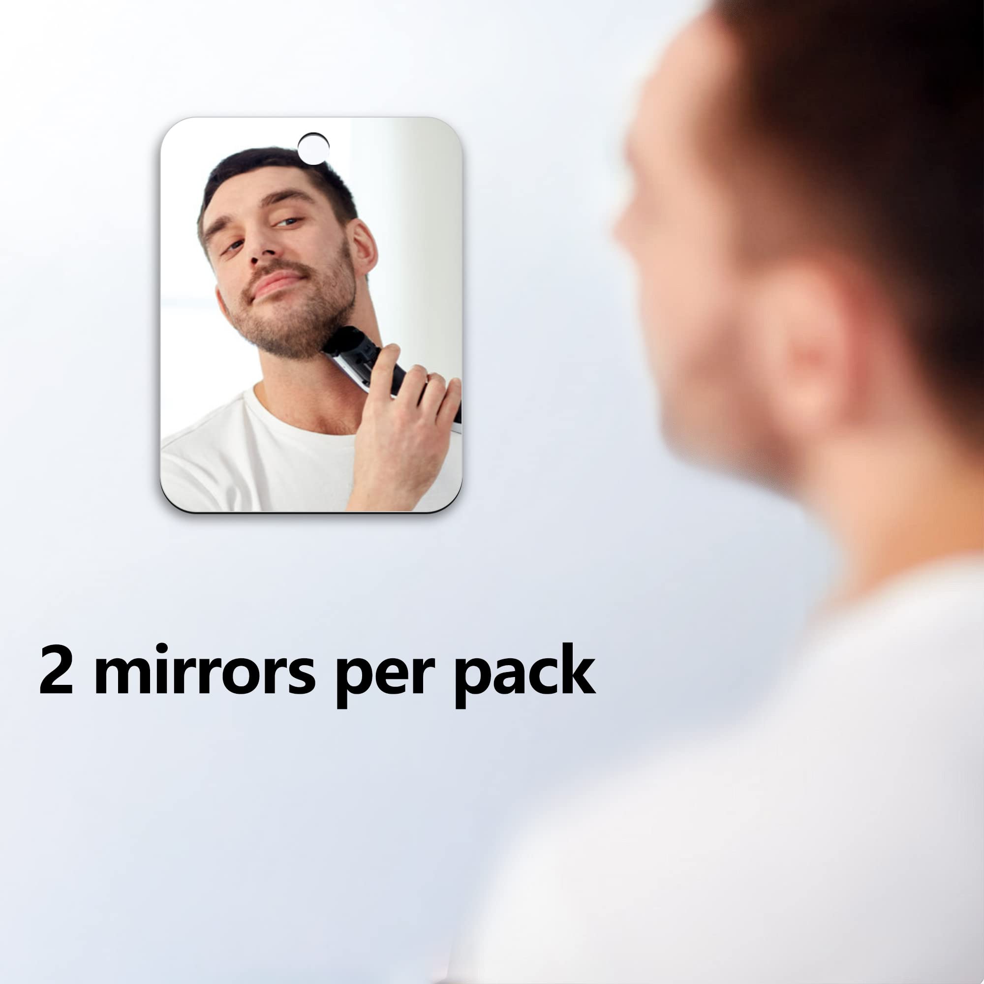 SHATTER MIRROS 2 Pack Shower Mirror Fogless Shaving, 8''x6''Medium Wall Camping, Frameless Portable Hanging Travel Mirrors, Handheld Locker, Makeup Plastic, Anti Fog Free Shave, Bathroom, Silver