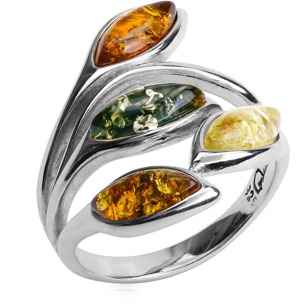 Ian and Valeri Co. Multicolor Large Amber Ring Sterling Silver Marquise Shape Stones