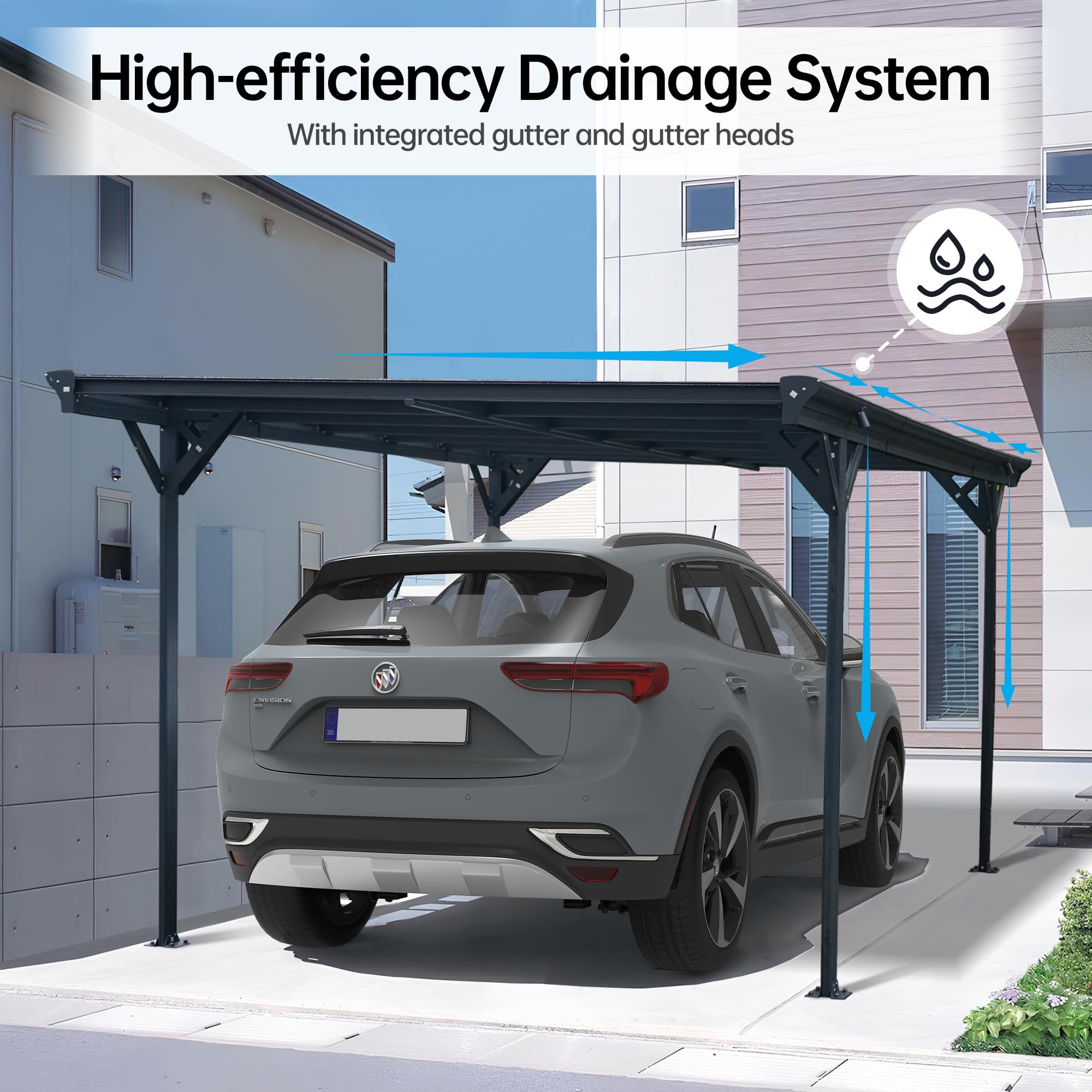 Real Relax Carport Heavy Duty Metal, 10 x 16 ft Aluminum Pitched-Roof Canopy with Polycarbonate Panel