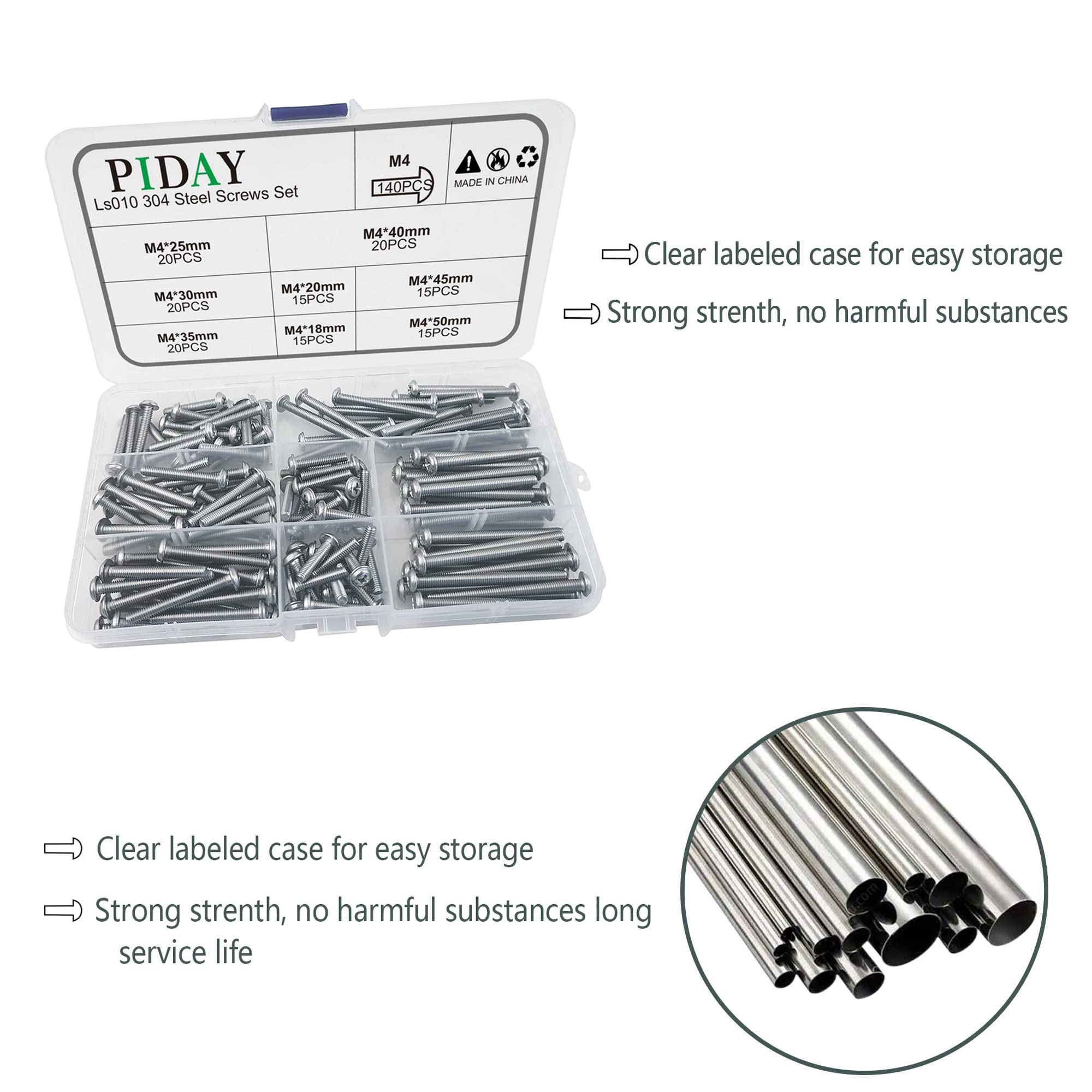 PIDAY 135PCS M4 Knob/Pull Machine Screws Phillips PMW Pan Head Screws Bolt 304 Carbon Steel Cabinet Door and Drawer Screws Set