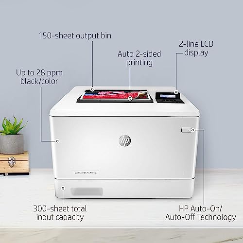 HP Color Laserjet Pro M454dn Wired Laser Printer with Ethernet Connectivity - Print only - 2-line Backlit LCD Display, 28 ppm, 600 x 600 dpi, 8.5 x 14, Auto Duplex Printing, Tillsiy Printer Cable