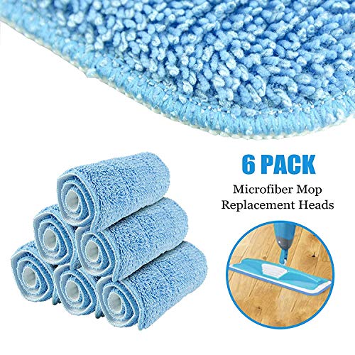Reusable Microfiber Mop Pads, 6 Pack 18''x 6'' Mop Head Replacement, Wet/Dry Home & Commercial Cleaning Scrubbing Floor Mop Pad- Blue