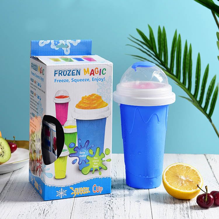 Klums Kitchen Slushy Maker Cup, Quick Frozen Magic Cup, Smoothies Cooling, Double Layer Squeeze Slushy Maker, TikTok Homemade Milk Shake Ice Cream Maker, DIY it for Children and Family (Blue)