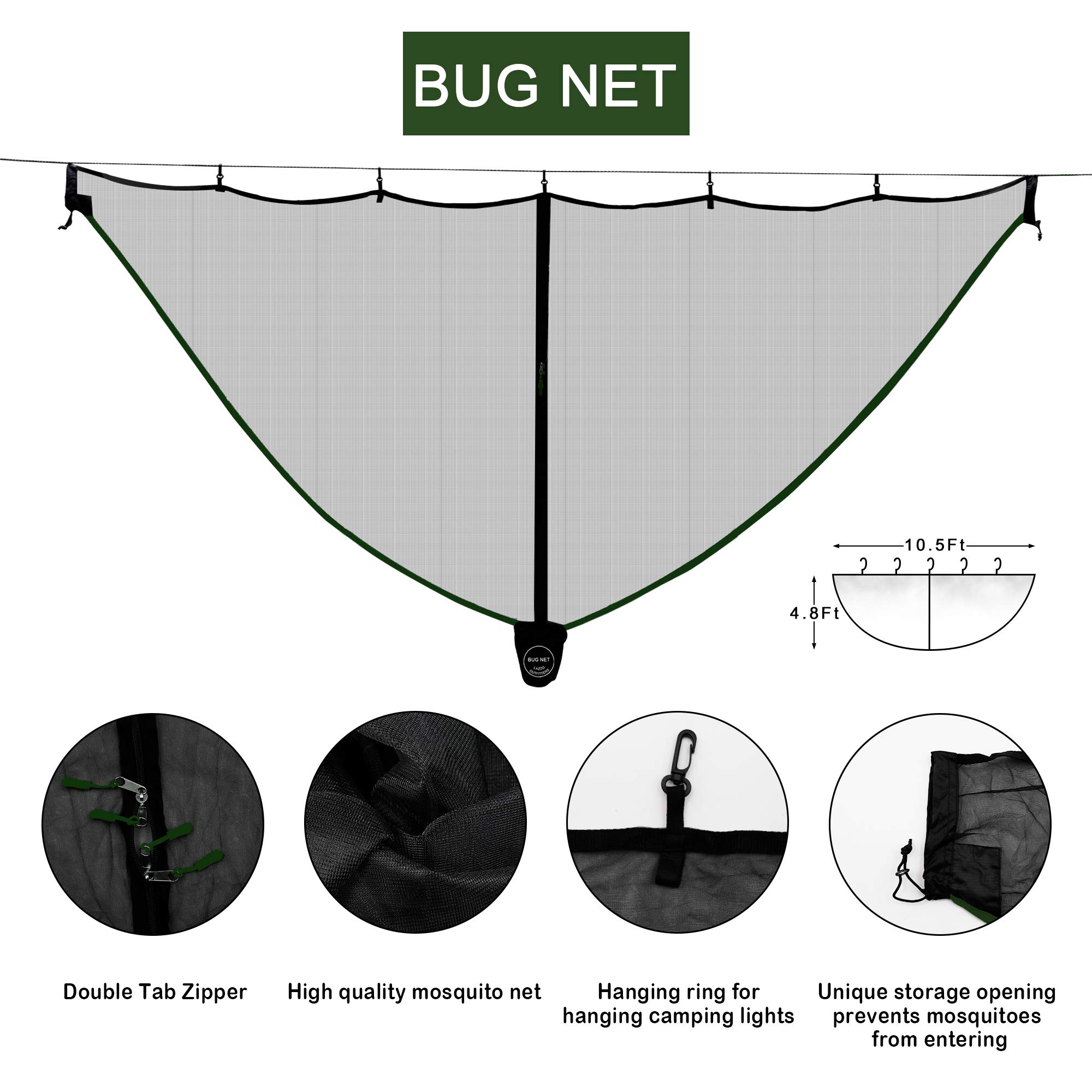 LAZZO Camping Hammock Set All-Inclusive,Double Hammock,Bug Net,Tarp,Suspension,Guyline,Stakes and Backpack,Perfect for Backpacking,Camping,Hiking & Yard (Olive, 10)