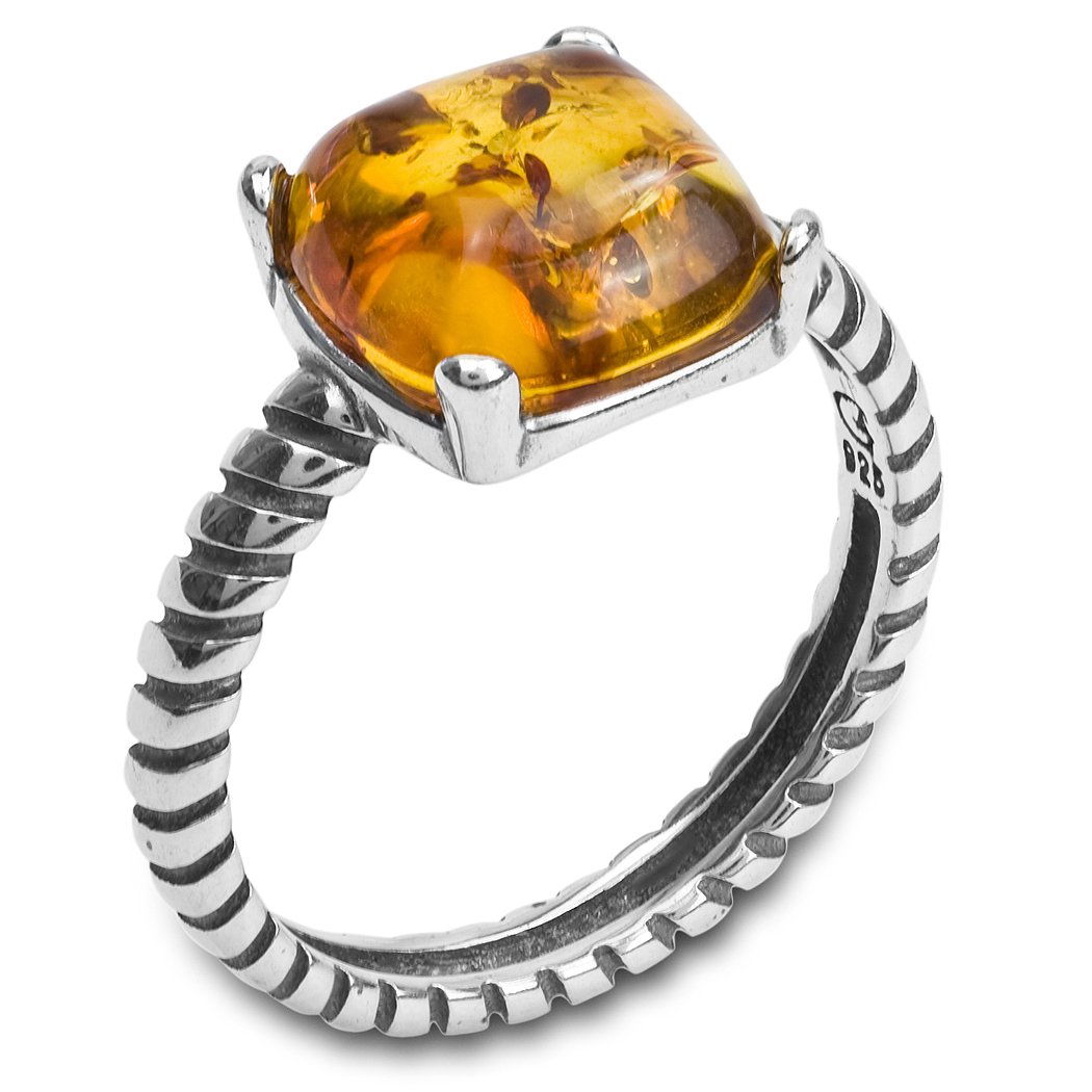 Ian and Valeri Co. Amber Sterling Silver Square Ring